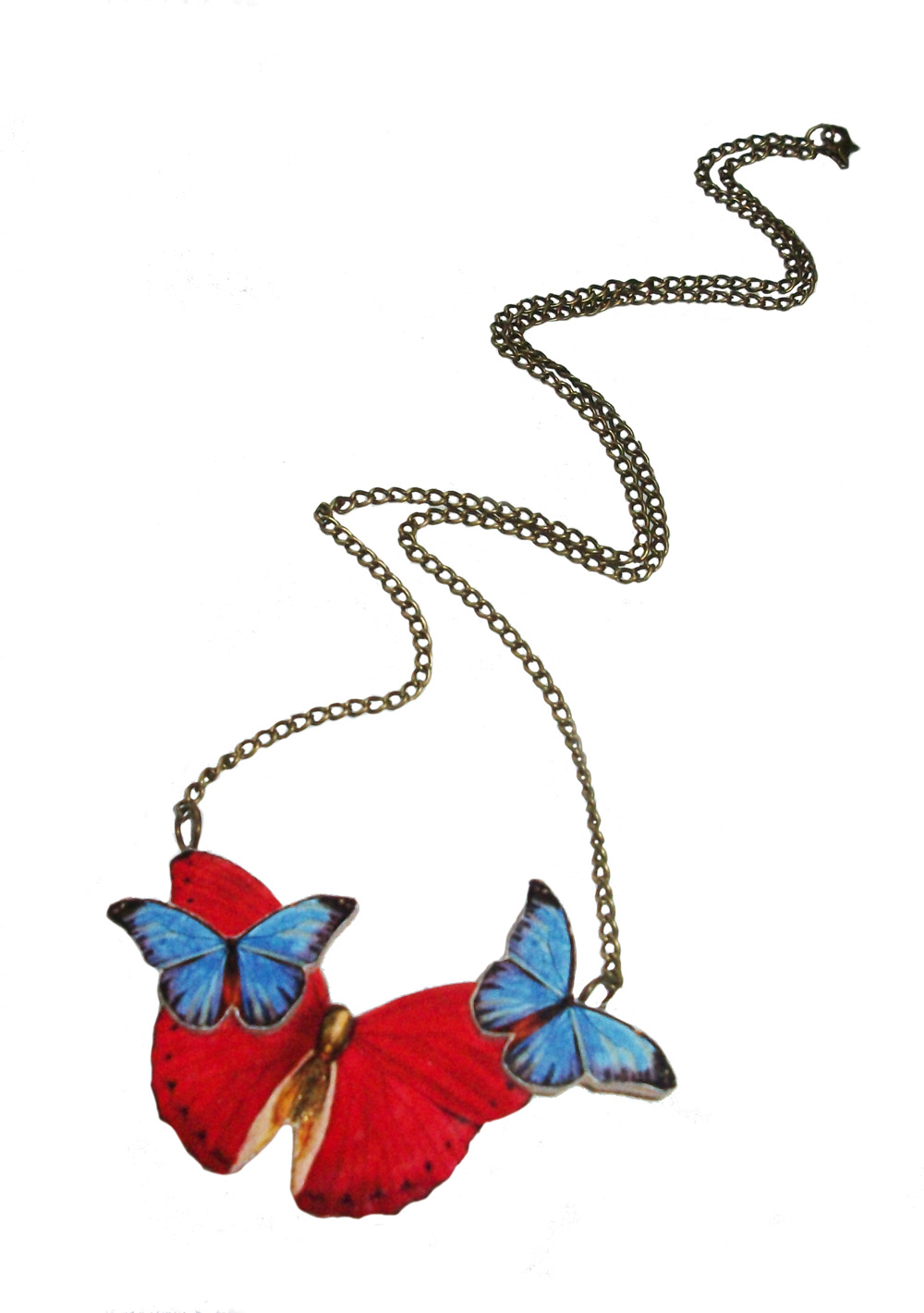 Red Butterfly Necklace, Blue Butterfly, Wooden Necklace, Statement ...